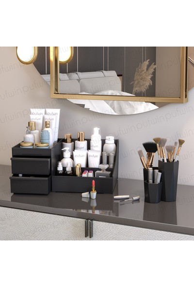 Pufwin Elegance Makyaj Kozmetik Düzenleyici Ve Fırçalık Organizer 2'Li Set Pufwin Elegance Makyaj Kozmetik Düzenleyici Ve Fırçalık Organizer 2'Li Set