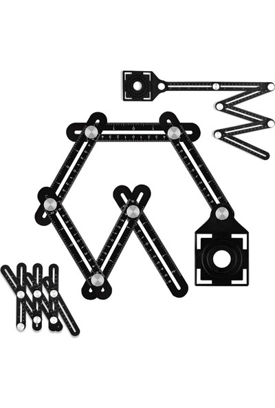 Depolife Alüminyum Alaşımlı Altı Taraflı Cetvel Ölçüm Cihazı Açılı Şablon Delik Bulucu Ayarlı Cetvel