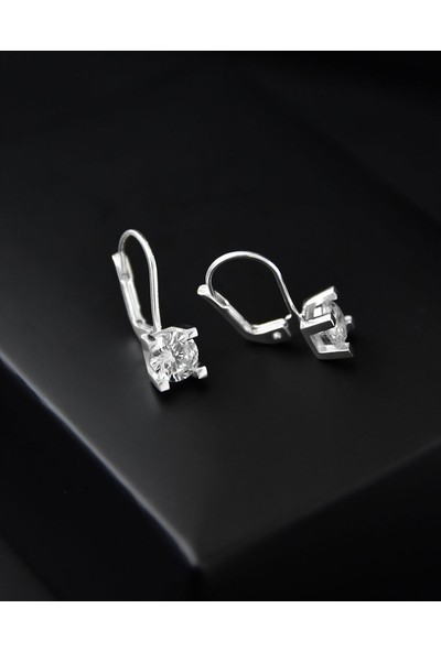 Papatya Silver 925 Ayar Gümüş Rodyum Kaplama Tek Taşlı Küpe