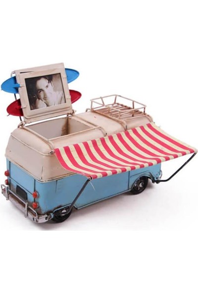 Aydınlı Dekoratif Metal Minibüs Çerçeveli,kalemlik Tenteli