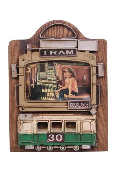 Aydınlı Dekoratif Metal Çerçeve Tramvay Dekorlu Vintage lik