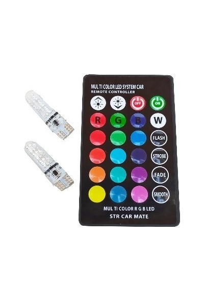 Evdeka Infared Kumandalı Çakarlı T10 Araç Park Ampulü ( 2 Adet ) 18 LED Rgb Park Stop Çakar Lamba Ampül Evdeka Infared Kumandalı Çakarlı T10 Araç Park Ampulü ( 2 Adet ) 18 LED Rgb Park Stop Çakar Lamba Ampül