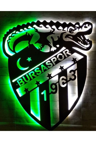 Bir2bir Hediyelik Bursaspor Ledli Duvar Süsü Mdf Tablo Duvar Aksesuarı Ahşap Tablo