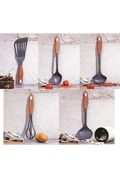 Tasarım Evi Wooden 5 Parça Yemek Hazırlama Seti Pratik Mutfak Seti