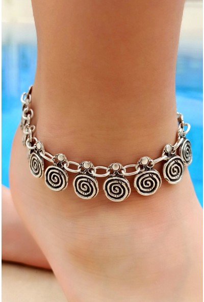 Fildişi Aksesuar Antik Gümüş Kaplama Spiral Şekilli El Yapımı Kadın Halhal