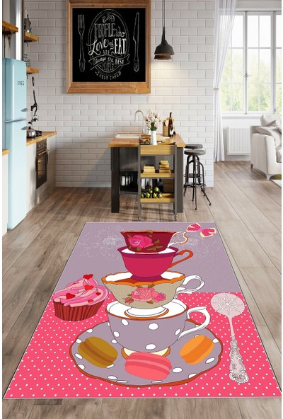 Showy Baby Makaron Desenli Pembe Mutfak Halısı Showy Baby Makaron Desenli Pembe Mutfak Halısı