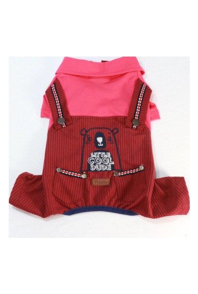 Pawstar Cool Dude-Maroon&pink Romper Küçük ve Orta Irklar Için Köpek Kıyafeti S