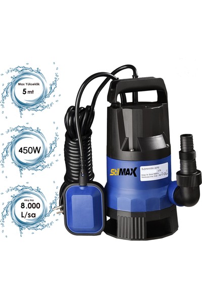 Stilmax QSB450 450W Plastik Gövdeli Kirli ve Temiz Su Dalgıç Pompa Seti Şamandıralı Otomatik Paket Stilmax QSB450 450W Plastik Gövdeli Kirli ve Temiz Su Dalgıç Pompa Seti Şamandıralı Otomatik Paket