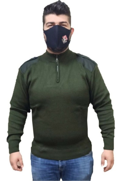Asker Vadisi Haki Renk Fermuarlı Asker Kazağı Dirsekler ve Omuzları Yamalı Asker Vadisi Haki Renk Fermuarlı Asker Kazağı Dirsekler ve Omuzları Yamalı