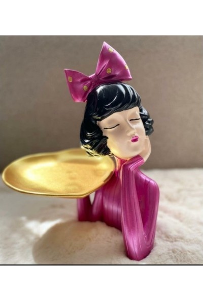Monako Limited Edition El Yapımı Tepsili Kız Dekoratif Sunumluk Çap: 25 Y:35, Pembe Monako Limited Edition El Yapımı Tepsili Kız Dekoratif Sunumluk Çap: 25 Y:35, Pembe