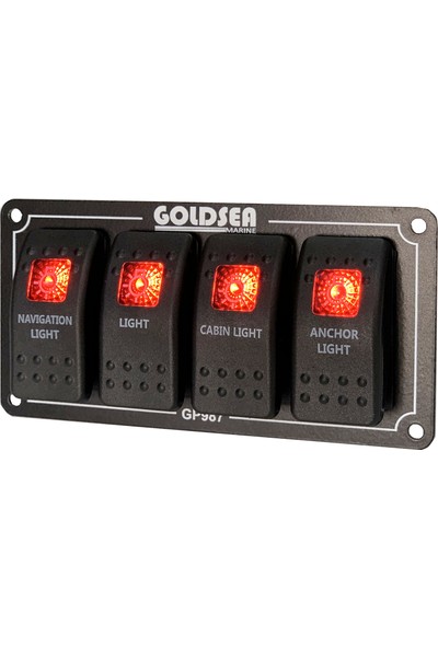 Goldsea Marine 4 Anahtar Swicth Panel Slim Model Tekne Karavan 12-24V Kırmızı Goldsea Marine 4 Anahtar Swicth Panel Slim Model Tekne Karavan 12-24V Kırmızı