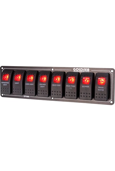 Goldsea 8 Anahtar Swicth Panel Slim Model Tekne Karavan 12-24V Kırmızı Goldsea 8 Anahtar Swicth Panel Slim Model Tekne Karavan 12-24V Kırmızı
