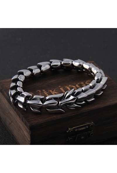 Viking Ouroboros Iskandinav Nordik Ejderha Tasarımlı 316L Dragon Bileklik Viking Ouroboros Iskandinav Nordik Ejderha Tasarımlı 316L Dragon Bileklik