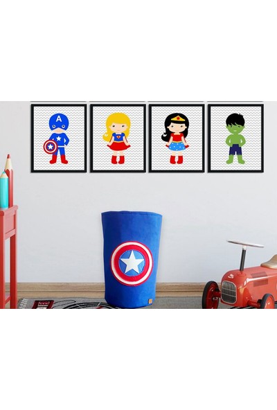 Woll Tasarım Kaptan Amerika Figürlü Çocuk Odası Oyuncak ve Çamaşır Sepeti 40X50
