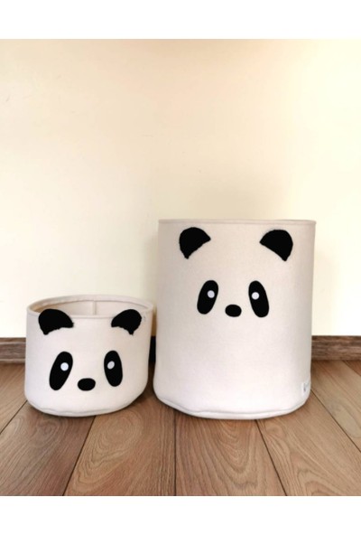 Woll Tasarım Keçe 2'li Sevimli Beyaz Panda Figürlü Oyuncak Çamaşır Sepeti 40X50 cm 30X30 cm Woll Tasarım Keçe 2'li Sevimli Beyaz Panda Figürlü Oyuncak Çamaşır Sepeti 40X50 cm 30X30 cm