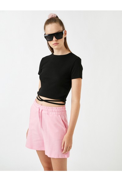 Koton Kadın Beli İpli Crop Tişört Kısa Kollu Koton Kadın Beli İpli Crop Tişört Kısa Kollu