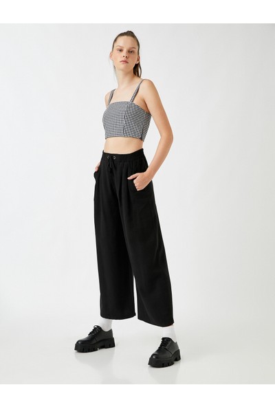 Koton Kadın Beli Lastikli Pantolon Pileli Geniş Paça