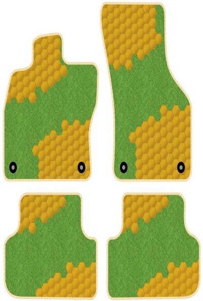 Tegin Honda Accord 1996-2002 Uyumlu Yeşil Halı Sarı Desen Bej Kenar Plus Paspas