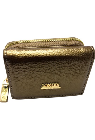 Lioner Altın Renkli Küçük Boy Bayan Deri Cüzdan