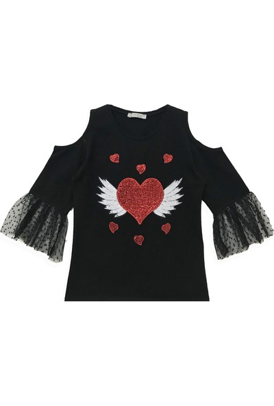 Little Star Kız Çocuk Kalpli Tüllü Kol Body