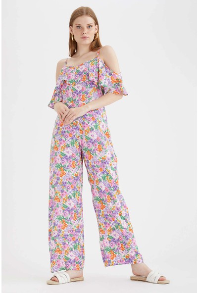 Defacto Askılı Çiçek Desenli Maxi Tulum W2044AZ21HS