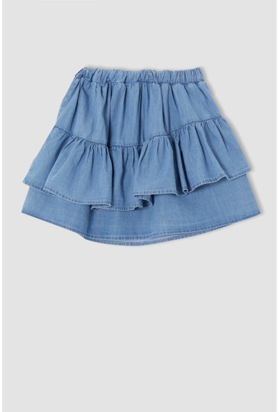 Defacto Kız Çocuk Esnek Belli Volanlı Jean Etek V7146A621HS