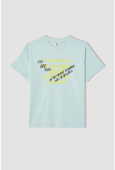 DeFacto Erkek Çocuk Oversize Fit Baskılı Bisiklet Yaka Kısa Kollu Tişört V9105A621HS