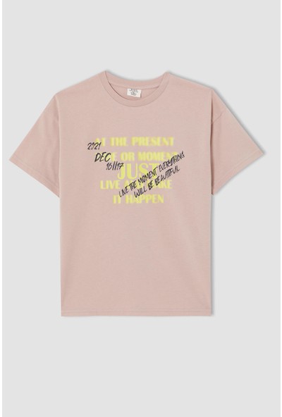 DeFacto Erkek Çocuk Oversize Fit Baskılı Bisiklet Yaka Kısa Kollu Tişört V9105A621HS