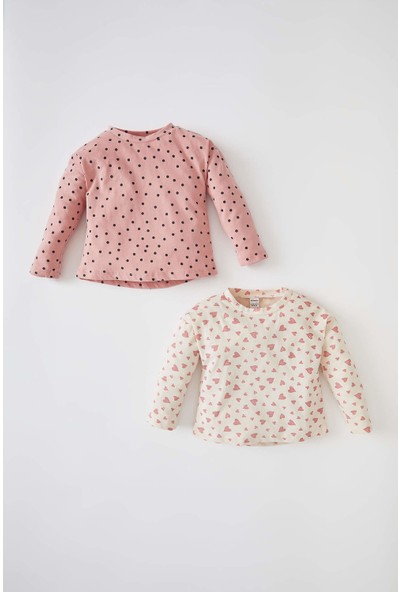 Defacto Kız Bebek Desenli 2'li Uzun Kollu Pamuklu Tişört V1889A221AU Defacto Kız Bebek Desenli 2'li Uzun Kollu Pamuklu Tişört V1889A221AU