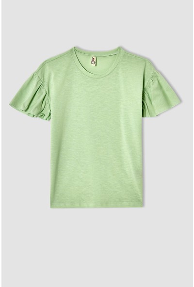 Defacto Kız Çocuk Volanlı Kısa Kollu Tişört V7912A621HS