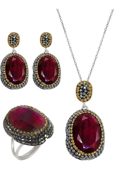 Çağrı Gümüş Kırmızı Yakut Doğal Taşlı Gümüş Kadın Üçlü Set Ayarlanabilir Ölçü Midyat Gümüş Çağrı Gümüş Kırmızı Yakut Doğal Taşlı Gümüş Kadın Üçlü Set Ayarlanabilir Ölçü Midyat Gümüş