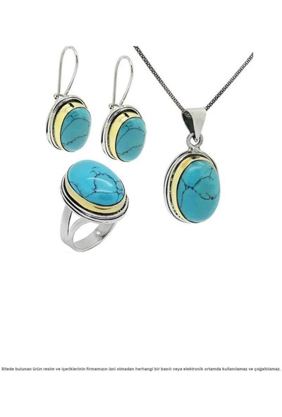 Çağrı Gümüş Midyat Gümüş Firüze Taşlı Üçlü Set Takı Otantik