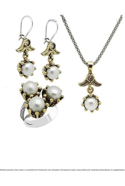 Çağrı Gümüş Doğal Inci Taşlı Otantik Üçlü Set Takı Çağrı Gümüş Doğal Inci Taşlı Otantik Üçlü Set Takı