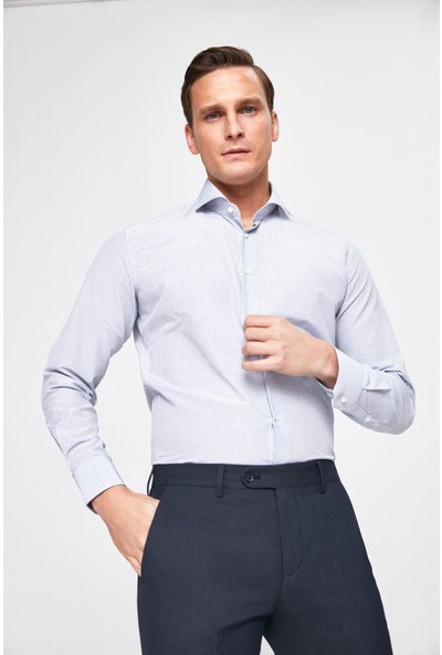 D'S Damat Slim Fit Lacivert Pötikare Gömlek