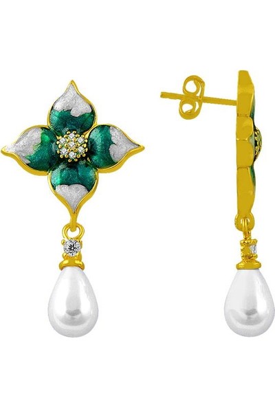 Enes Store Altın Kaplama Mineli Çiçek Model Sallantılı Inci Bayan Küpe Enes Store Altın Kaplama Mineli Çiçek Model Sallantılı Inci Bayan Küpe