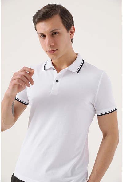 D'S Damat Twn Slim Fit Beyaz Pike Dokulu T-Shirt