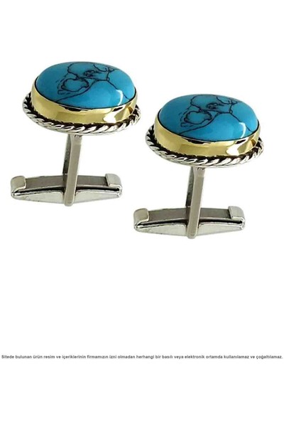 Çağrı Gümüş El Işi Firüze Taşlı Erkek Kol Düğmesi