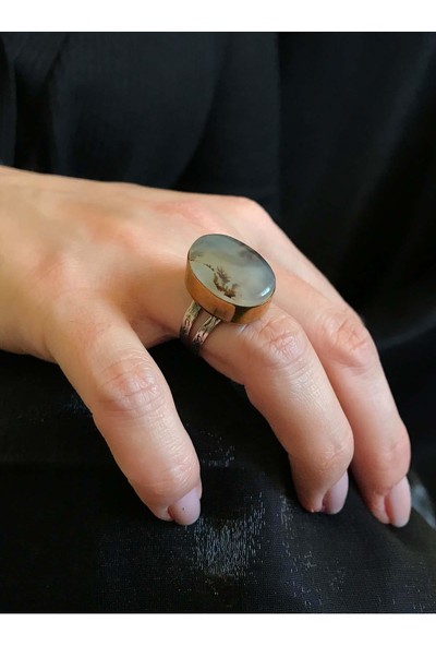 Çağrı Gümüş Asya Serisi Gümüş Yemen Akiği Kadın Otantik Yüzük 925 Ayar Ayarlanabilir Ölçülü