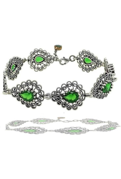 Çağrı Gümüş Telkari Gümüş Yeşim Taşlı Kadın Bileklik