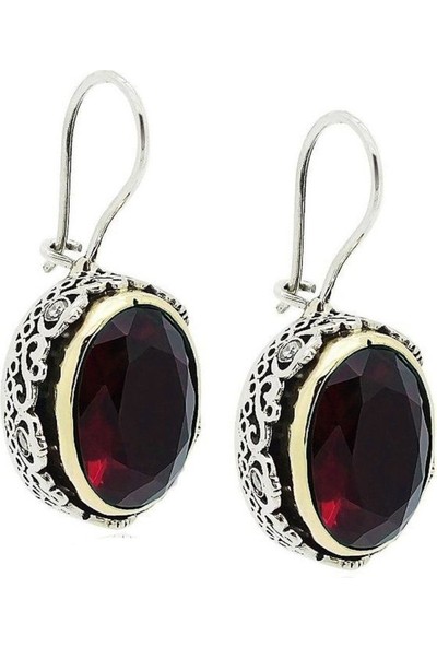 Çağrı Gümüş Lal Kırmızı Taşlı Gümüş Kadın Küpe Otantik