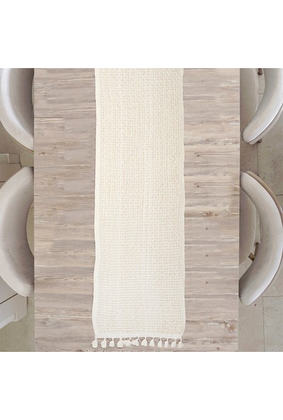 Vivamaison Organik Pamuk Dantel Beyaz 35X150 cm Runner Masa Örtüsü