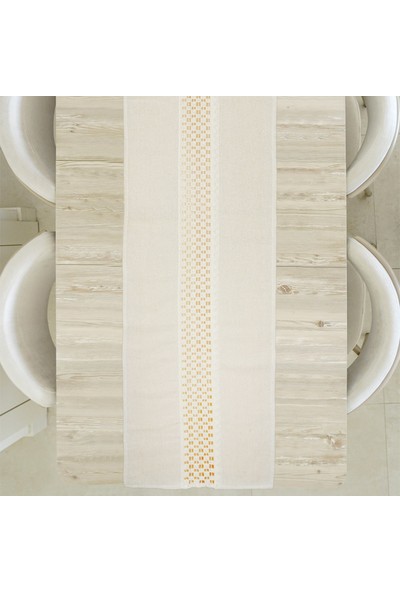 Vivamaison Ortası Dantelli Beyaz 42X150 cm Keten Runner Masa Örtüsü