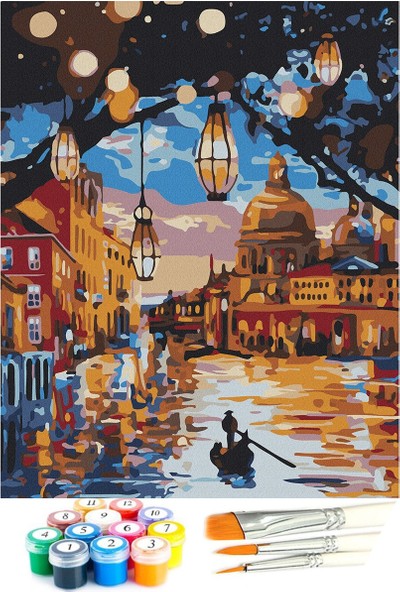 Carpuz Nehirdeki Sandal Kasnaklı Sayılarla Boyama Tablo Seti 40 x 50 cm