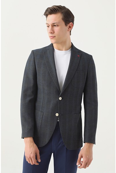 D'S Damat Slim Fit Lacivert Ekoseli Kumaş Ceket D'S Damat Slim Fit Lacivert Ekoseli Kumaş Ceket