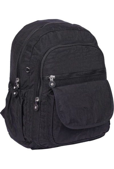 Nacar Çarşı Unisex Siyah Önü Cepli Spor- Okul Sırt Çantası