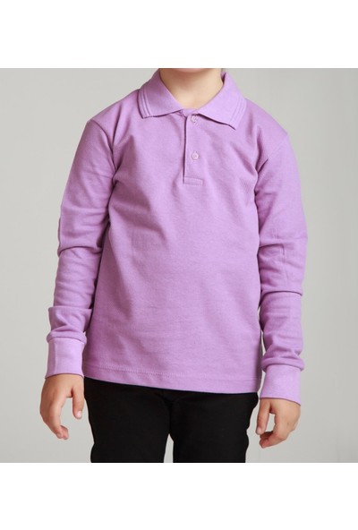 Nacar Çarşı Unisex Cocuk Polo Yaka Uzun Kol Lila Okul T-Shirt