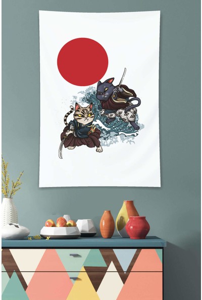 Pikself Samurai Cats Duvar Örtüsü (60 x 40 Cm)