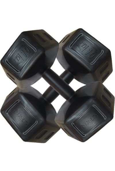 Delta 10 kg x 2 Adet Köşeli Siyah Plastik Dambıl Ağırlık Seti