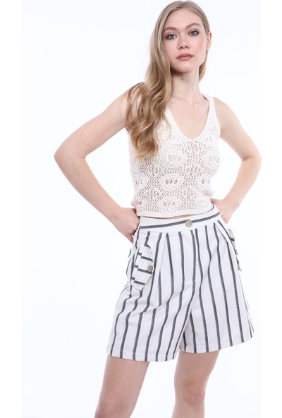 Yare Y-3904 Y Çizgili Keten Şort