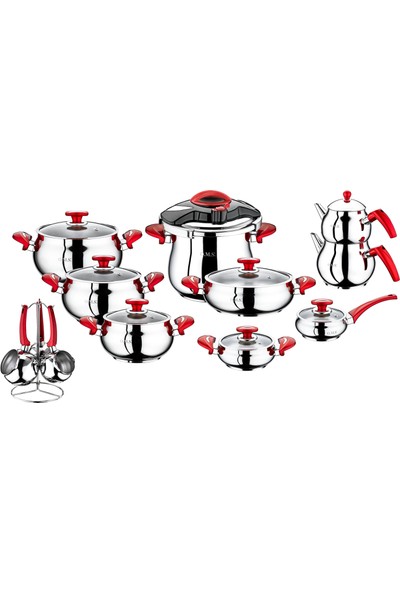 Oms 22 Parça Çelik Çeyiz Seti Kırmızı